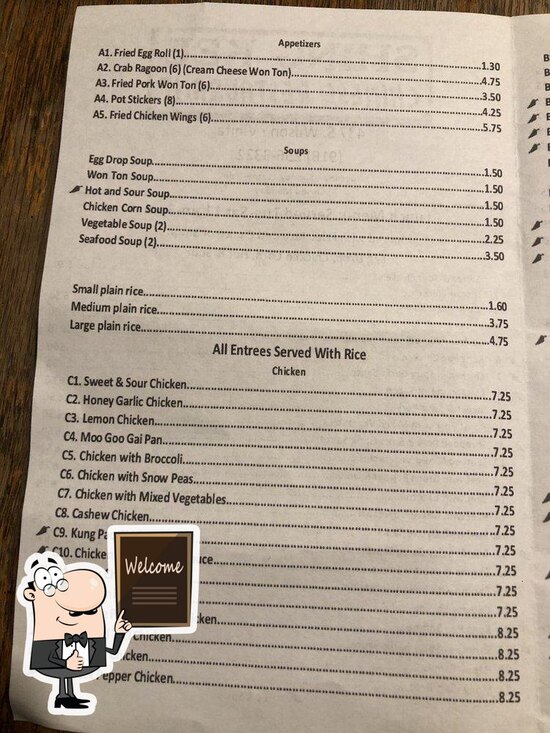 Menu at Shing Kee restaurant, Vinita