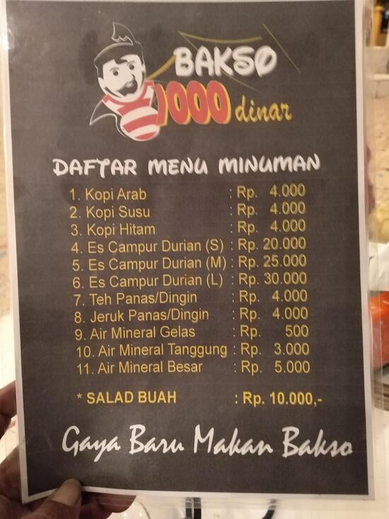 Menu at Bakso 1000 dinar cafe, Pamekasan
