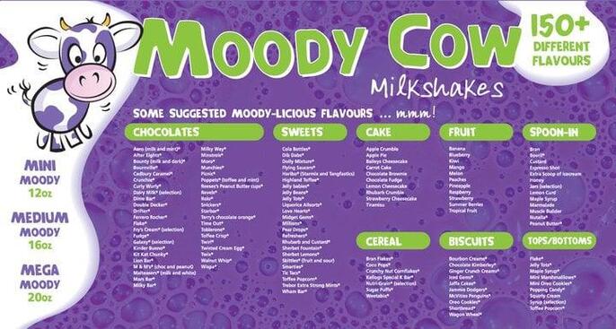 Menu at Moody Cow, Kilkee