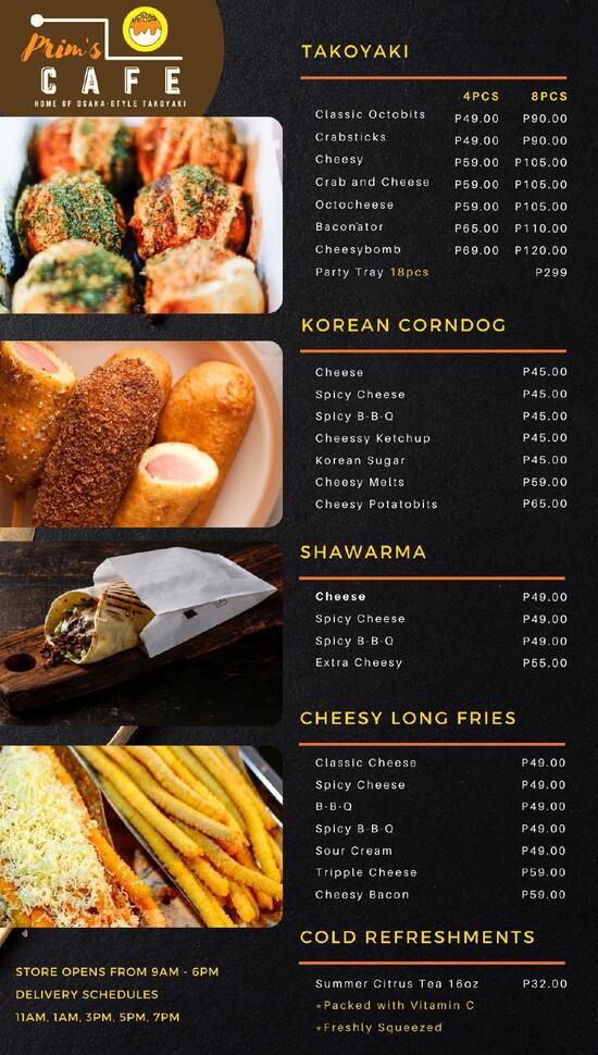 Menu at Prim's Cafe, Alaminos