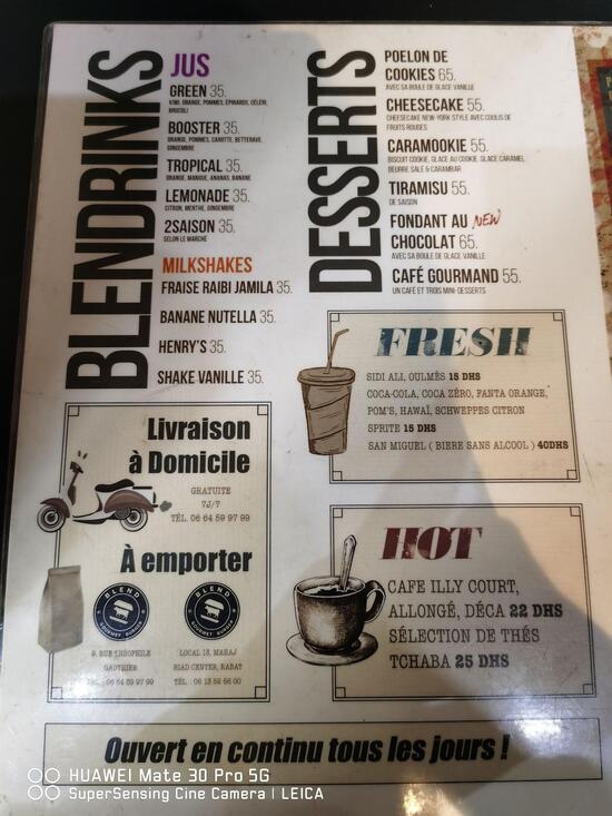 Menu at Blendog restaurant, Casablanca, H9Q9+G57