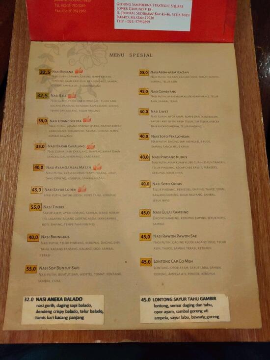 Menu at Kedai pawon sae bogana milka restaurant, South Jakarta