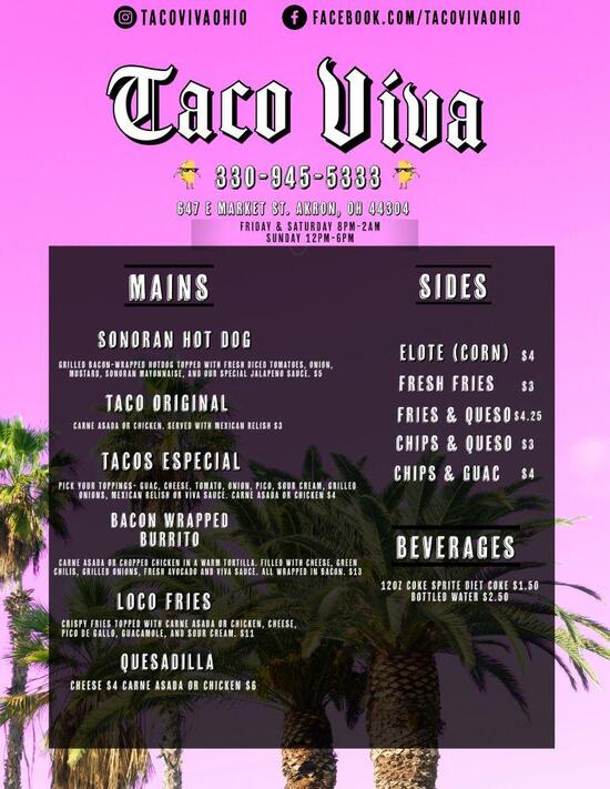 Menu at Taco Viva, Akron