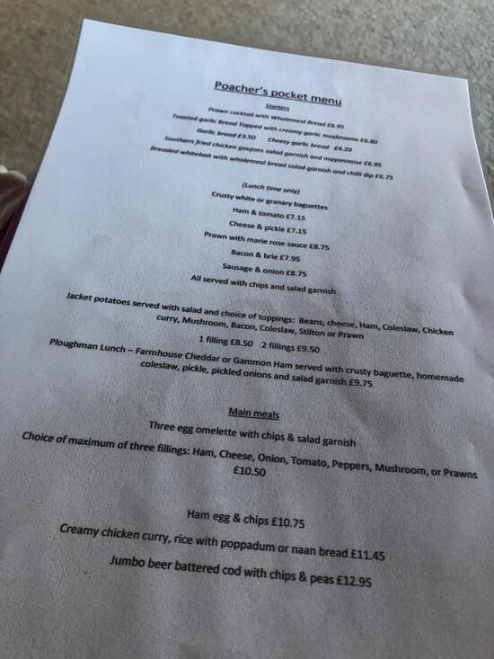 Menu at The Poachers Pocket pub & bar, Shepton Mallet, Chelynch Rd