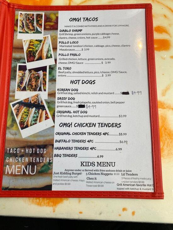 Menu at OMG! Burger restaurant, Sugar Land