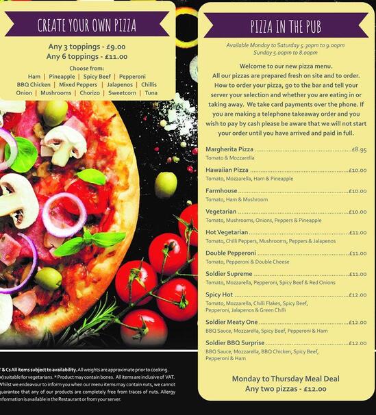 Menu at The Dorset Soldier pub & bar, Wimborne Minster