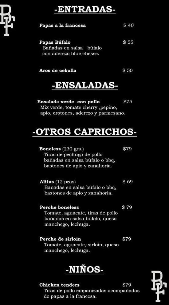 Menu at Burger Factory restaurant, Saltillo