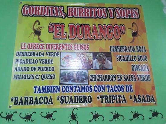 Menu at Gorditas "El Durango" restaurant, Santa Teresa
