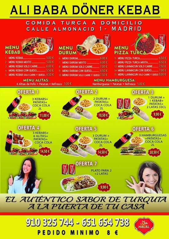 Menu at Bar ALI BABA Doner Kebab, Madrid