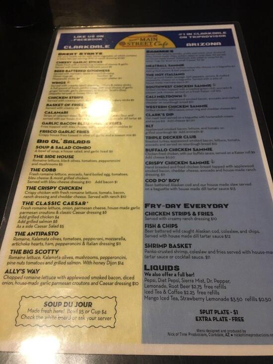 Menu at Main Street Cafe, Clarkdale, 920 Main St