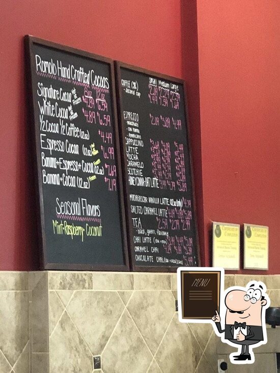 Menu at Romolo Chocolates cafe, Erie