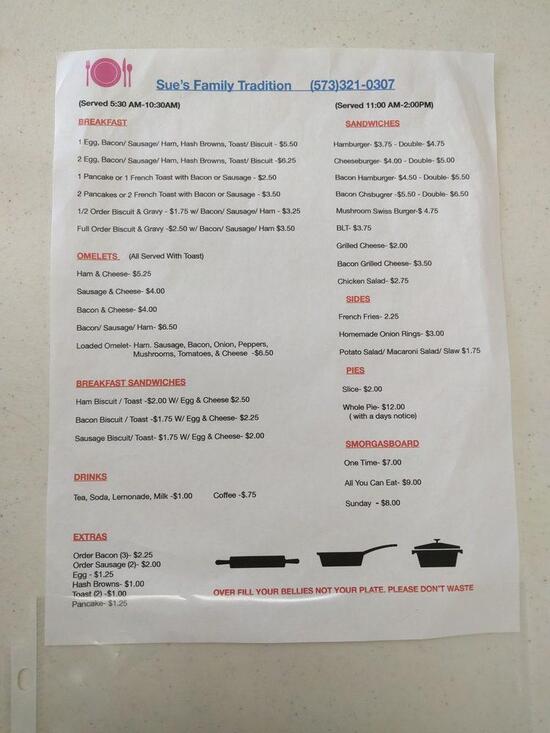 Menu at Sues Family Tradition restaurant, Advance