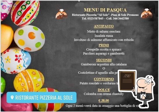 Menu at Ristorante Pizzeria al sole, Premeno