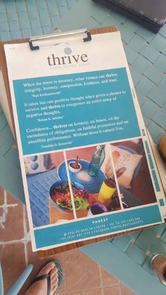 Thrive Restaurant, Chalong - Restaurant menu and reviews