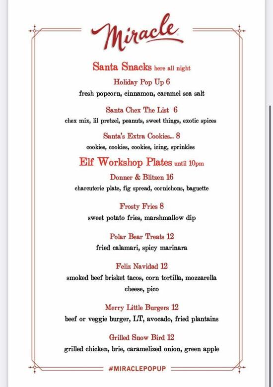 Menu at Miracle Two - Atlanta restaurant, Atlanta