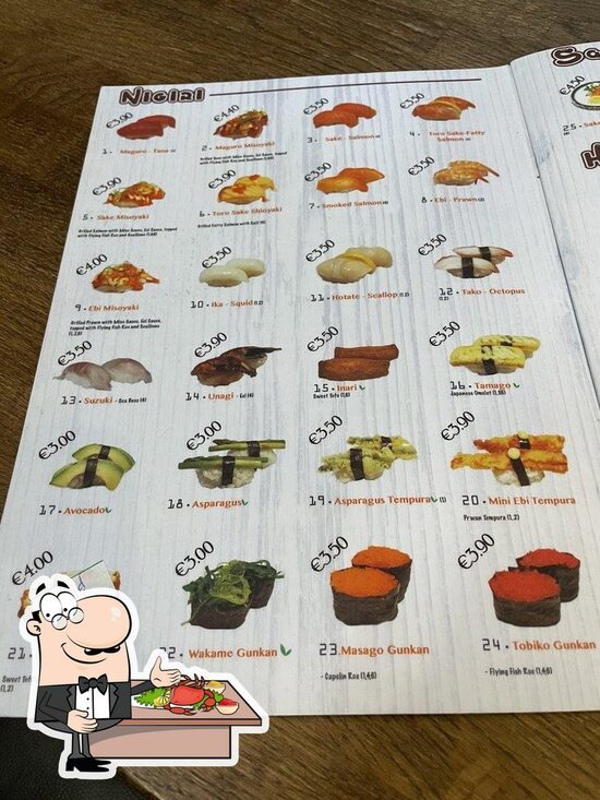 Menu at Kyoto Sushi & Noodle restaurant, Limerick