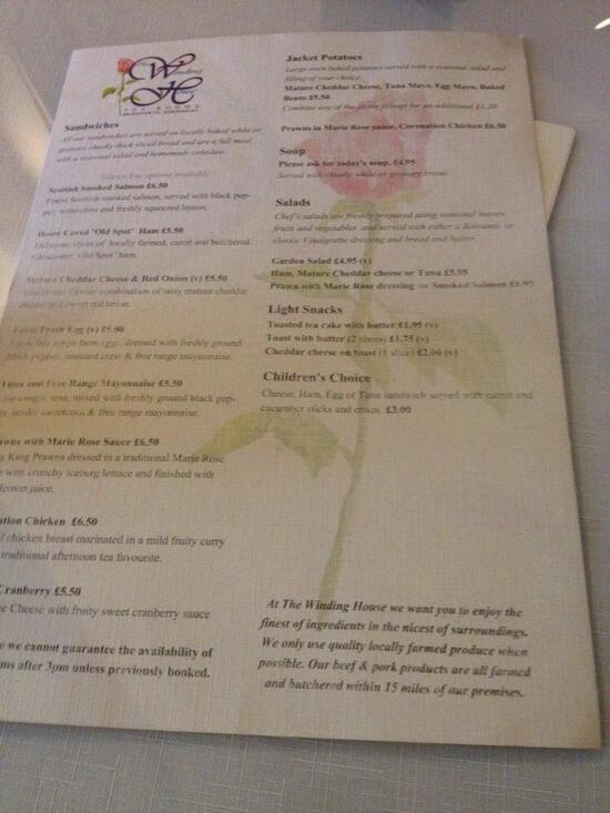 Menu at The Winding House Tea Rooms cafe, Bridgnorth, 6 Castle Terrace