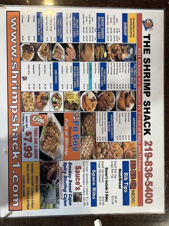 Menu at Shrimp Shack restaurant, Munster