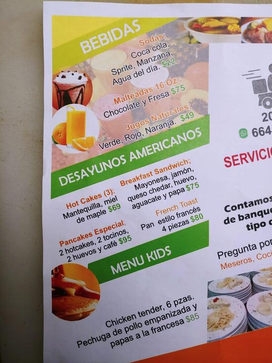 Carta del restaurante El Gran Sazón, Tijuana