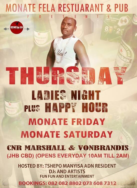 Menu at Monate Fela Restaurant & Bar, Johannesburg