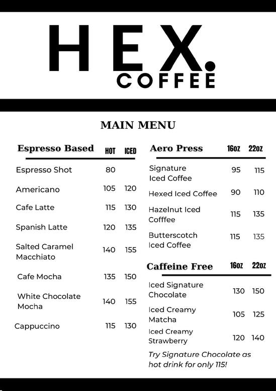 Menu at Hex Coffee Makati, Makati
