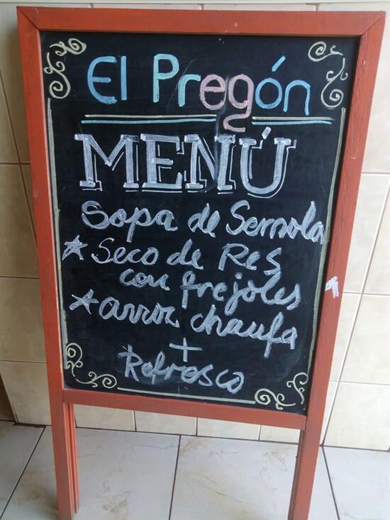 Menu at El Pregon restaurant, San Martín de Porres