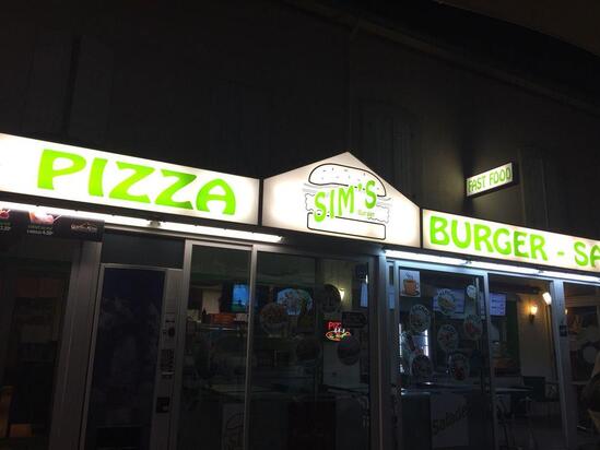 Menu at sim's burger pizzeria, Valras-Plage
