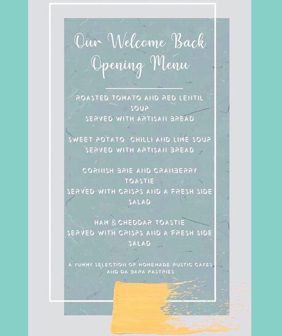 Menu at The Hub Portreath cafe, Portreath