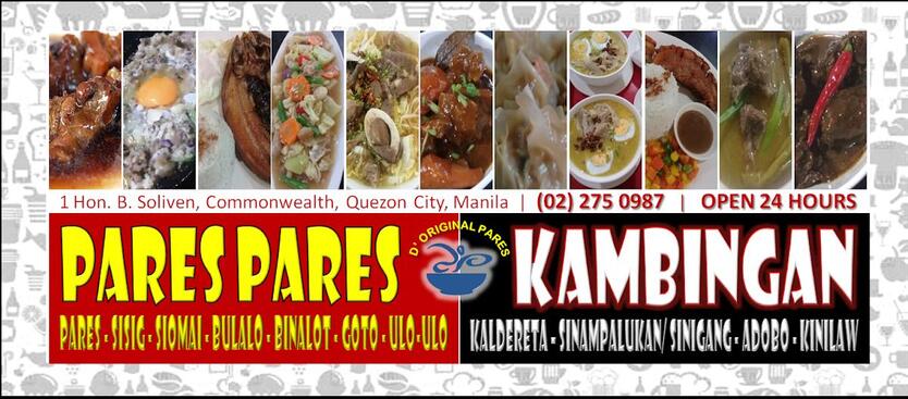 Menu at D' Original Pares Soliven restaurant, Quezon City
