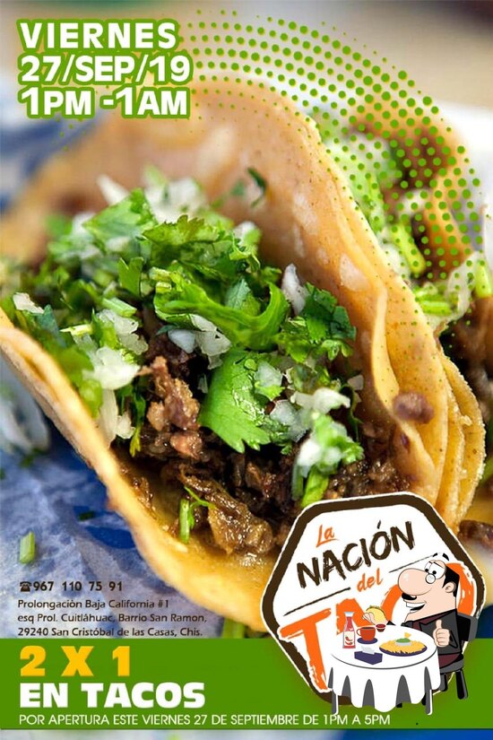 Carta del restaurante La Nación del Taco, San Cristóbal del las Casas