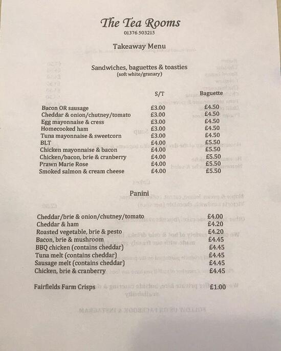 Menu at The Tea Rooms restaurant, Witham