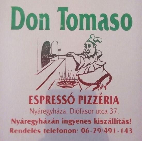 Menu at Don Tomaso Pizzéria restaurant, Nyáregyháza