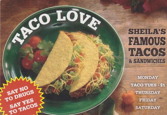 Menu at Sheila's Famous Tacos restaurant, Los Angeles