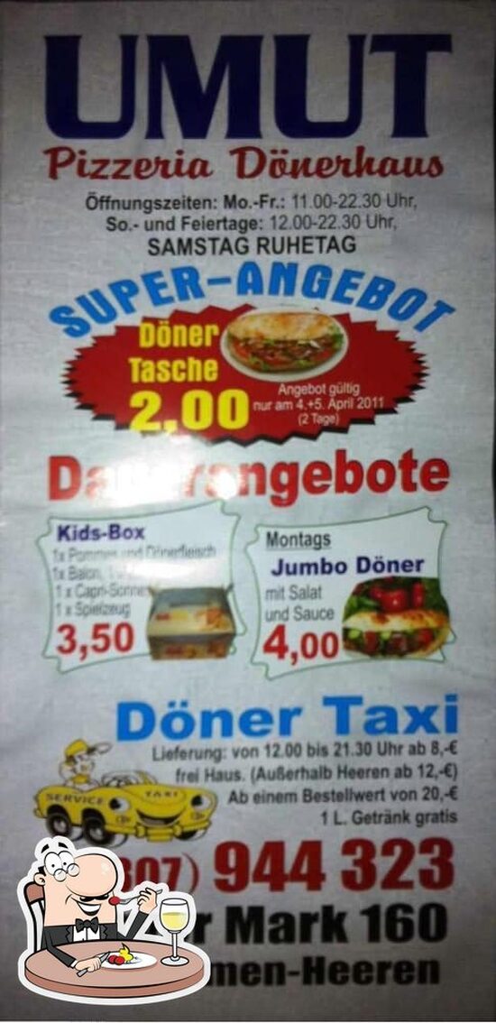 Menu at Umut Dönerhaus, Kamen