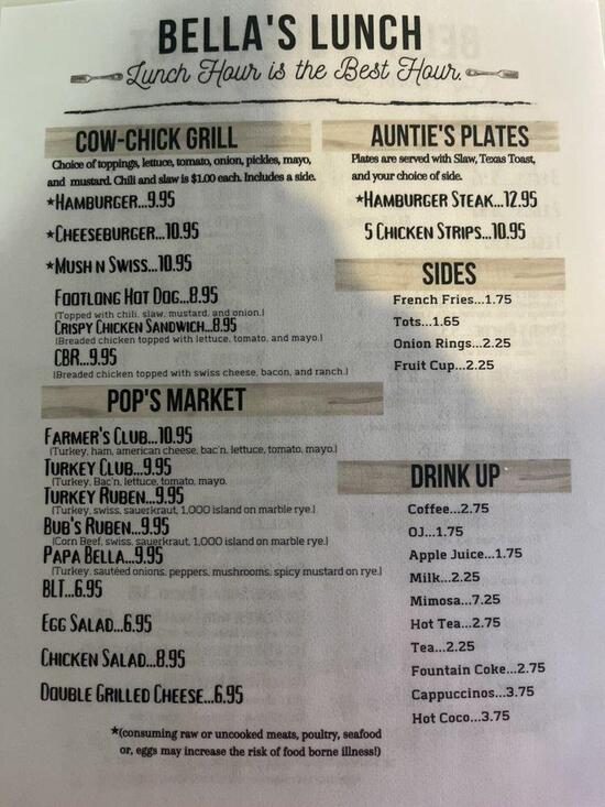 Carta del restaurante Bella's Breakfast And Lunch, Banner Elk