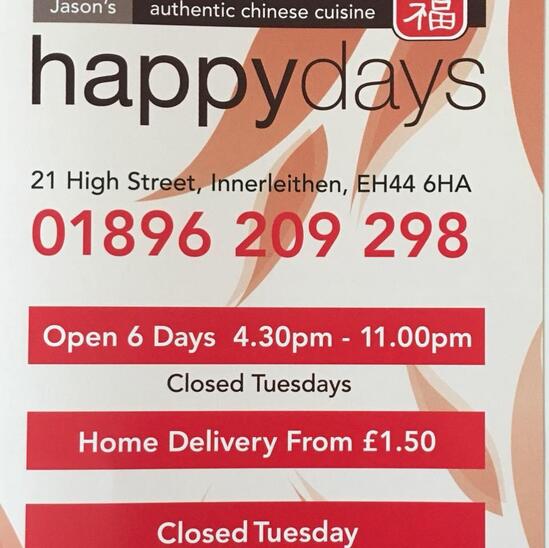 Menu at The Happy Days fast food, Innerleithen