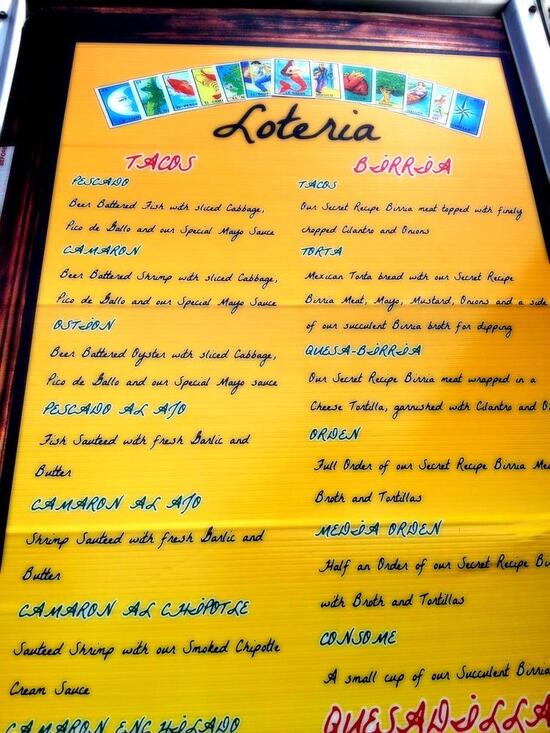 Menu at Loteria restaurant, National City