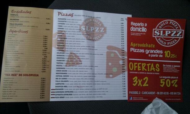 Carta de pizzería Solopizza, Alcira, 46740 Carcaixent