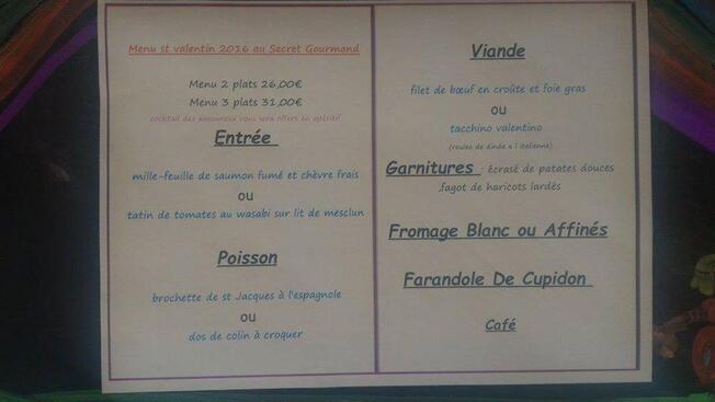 Menu at Secret Gourmand restaurant, Biol