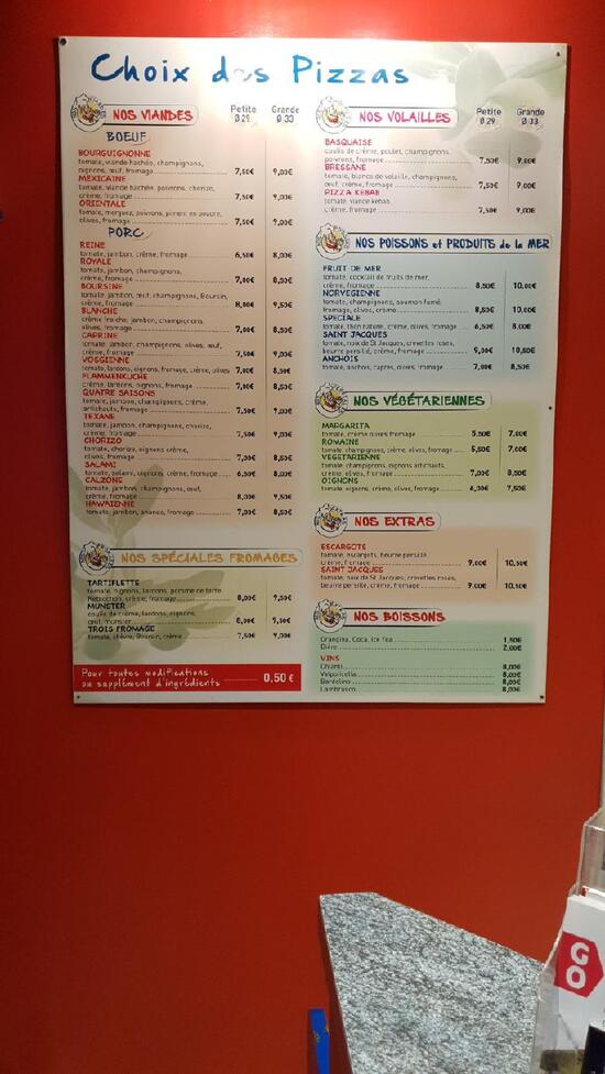 Menu at S.o.s Pizza restaurant, Le Thillot