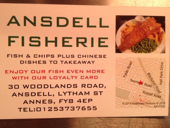 Menu at Ansdell Fisheries fast food, Lytham Saint Annes