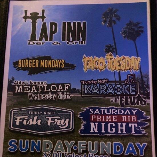 Carta de Tap Inn Restaurant and Bar, Arizona City
