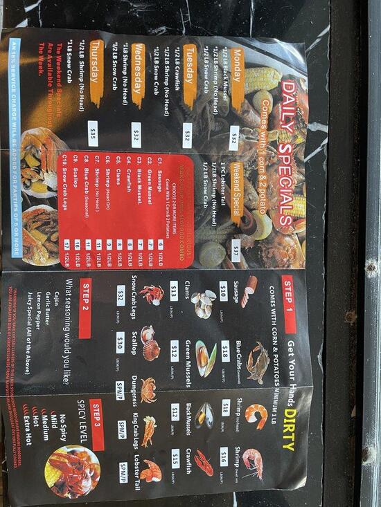 Menu at The Crab General restaurant, Carteret