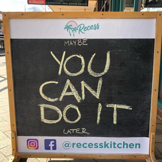 Menu at Recess cafe, Gosford