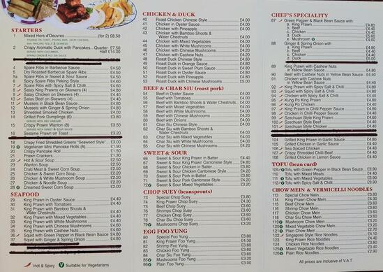 Menu at Lychee Garden fast food, Chelmsford
