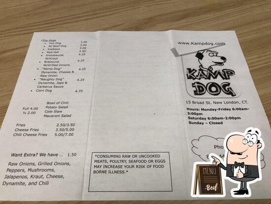 Menu at Kamp Dog restaurant, New London
