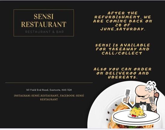 Menu at SENSI restaurant, Pinner