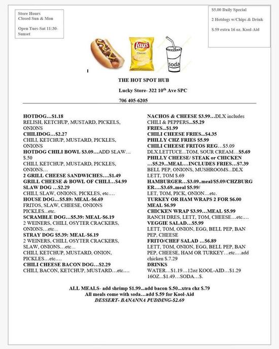 Menu at Hot Spot Hub restaurant, Phenix City