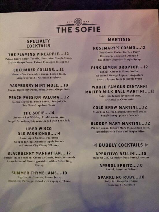 Menu at The Sofie pub & bar, Milwaukee