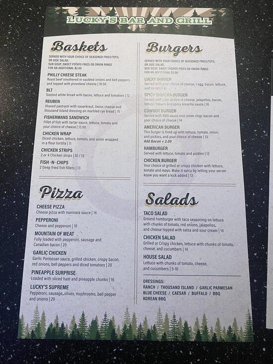 Menu at Lucky's Bar & Grill, Pine Hollow